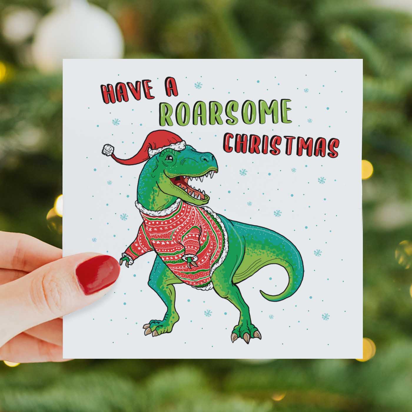 Set of 4 Christmas Dinosaur Greetings Card